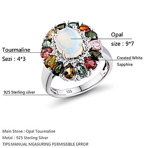 supermodel Multicolor Gemstone Signet Ring for Women Wedding Anniversary Jewelry Sterling Silver Band 925 Stamped Tourmaline Diamond Gem Ring Luxury Opal Ring Cocktail Rings Size 9