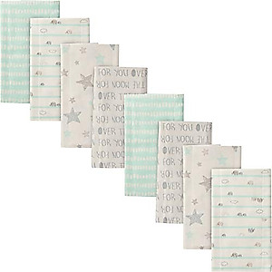 Gerber Unisex-Baby Standard 8-Pack Flannel Burp Cloths, Elephants and Stars, 20" x 14