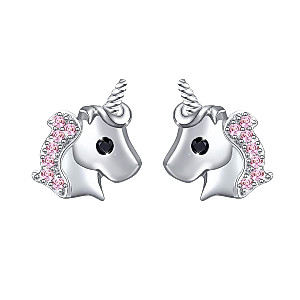 925 Sterling Silver Unicorn Gift Cute Cz Unicorn Stud Earrings Jewelry for Women Girls Kids Children Daughter Gift (Pink)