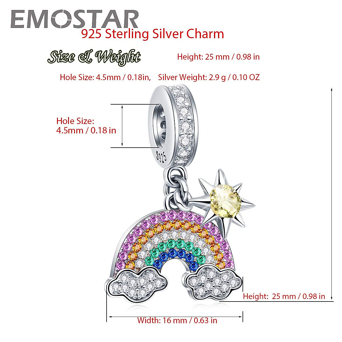 EMOSTAR Reflexions Rainbow Cloud and Sun with Colorful CZ Dangle Charms,925 Sterling Silver You Are My Sunshine Pendant Bead fits First Mothers Day Bracelet, Gift for Lover/Women