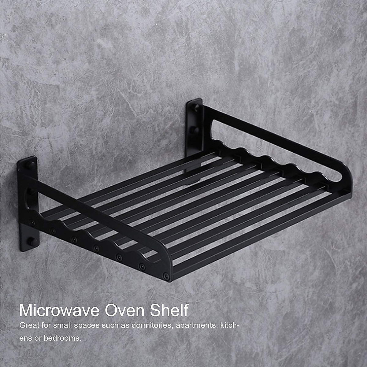 BHDD Alumimum Microwave Oven Wall Mount, Wall Microwave Stand Shelf Metal Shelving Heavy Duty Commercial Or Household Grade Microwave Rack, with Fixing Kit, for Kitchen, Restaurant, Laundry(50x40)