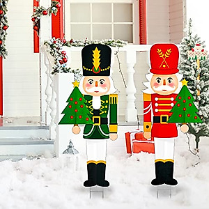 2 Pcs LED Lights Nutcracker Christmas Outdoor Yard Stake Sign Nutcracker Yard Stakes Large Nutcracker Winter Decorations Soldier Decorative Garden Stakes for Xmas Holiday Lawn Garden, 30 Inch