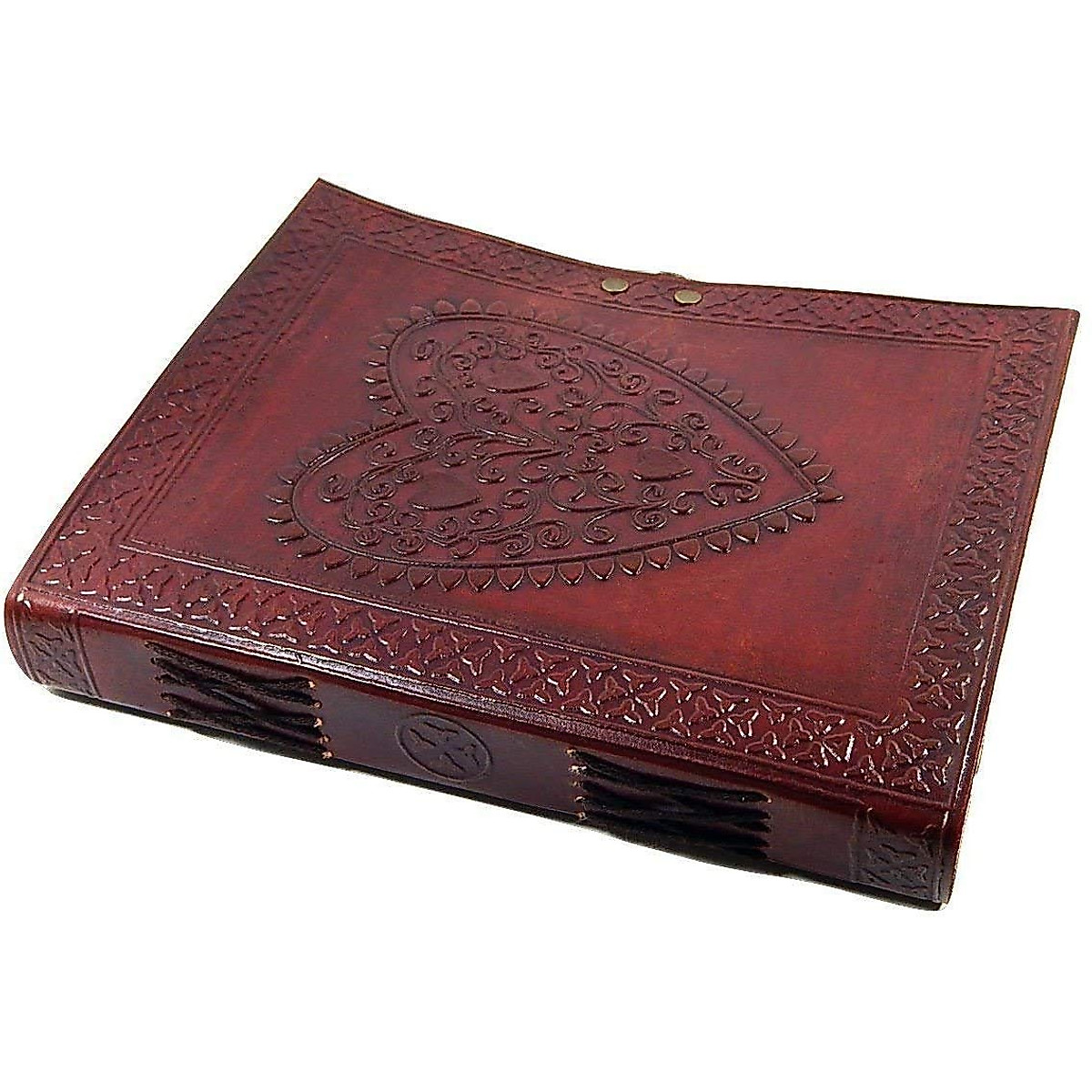 cuero Vintage Heart Embossed Leather Journal/Instagram Photo Album (Handmade Paper) - Coptic Bound with Lock Closure - Heart Journal (Brown)
