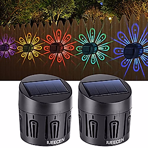 IUEECEN Solar Fence Lights Outdoor Decorative, Solar Deck Lights,Outside Garden Waterproof Steps Shadow Decoration Light,for Wall Patio Stair Yard Pathway Courtyard 7Colors Change 2Pack