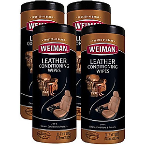 Weiman Leather Wipes - 4 Pack - Clean Condition Ultra Violet Protection Help Prevent Cracking or Fading of Leather Couches, Car Seats and Interior, Shoes and Other Leather Surfaces