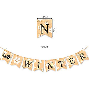 7-gost Burlap Hello Winter Banner Snowflake Winter Holiday Bunting Garland Decoration