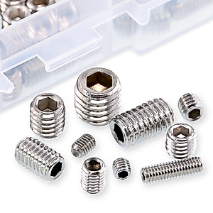 Swpeet 350 Pcs Stainless Steel Allen Head Socket Hex Grub Screw Assortment Kit, Including 10 Sizes M3/4/5/6/8 Stainless Steel Internal Hex Drive Cup-Point Set Screws for Door Handles
