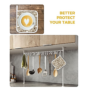 Coffee Theme Pot Holders for Kitchen Heat Insulation, Vintage Khaki Coffee Time Coffee Beans Potholders Hot Pads with Hanging Loop, Washable Oven Mitts Pot Holder Trivet for Cooking Baking 4 Pack