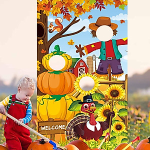Thanksgiving Photo Backdrop Decoration, Fall Festival Decorations with Pumpkin Photo Booth Props Background, Fall Festival Games Door Cover for Indoor Outdoor Autumn Party Decor Favor Supplies