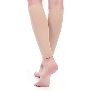 BSERA Calf Compression Sleeve Women, 2 Pairs 15-20mmHg Calf Support Footless Compression Socks Stockings for Shin Splints, Varicose Veins, Recovery (Nude/Skin, Large)