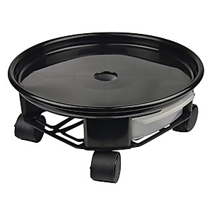 Amkoskr 1 Pack 17.7" Black Plant Caddy with Easy Moving Caster Wheels and a Water Container Round Movable Planter Dolly Trolley Tray Pallet Outdoor Indoor Tree Flower Stand Planter