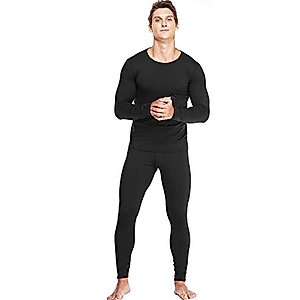 TEEPIRE Mens Thermal Underwear Set with Lightweight Ultra Soft Fleece Lined,Long John Set, Skiing Base Layer (Medium) Black