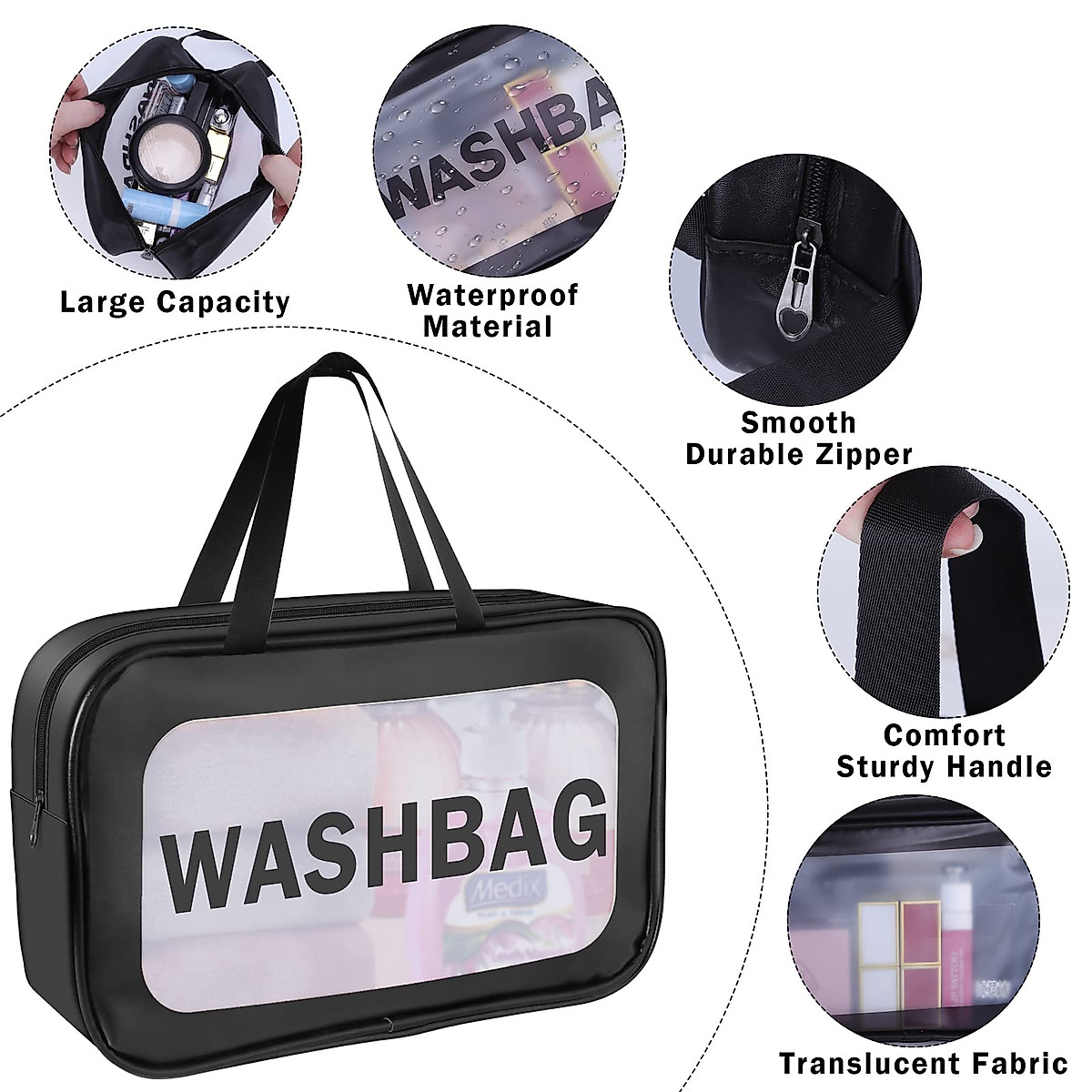 Hysagtek 4 Pcs Waterproof Toiletry Bag Set for Women Men, Clear Makeup Bags with Zipper, Cosmetic Travel Bags for Toiletries, Skincare Products, Travel Accessories