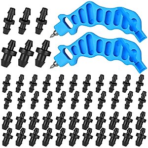 Hestya 2 Pcs 2-in-one Drip Irrigation Tubing Hole Punch and Fitting Insertion Tool and 50 Pcs 1/4" Drip Irrigation Fittings Kit 25 Barbed Connectors 25 Irrigation Plugs, Easier 1/4" Fitting
