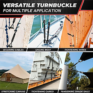 [Premium] 2 Pack 1/2”x13.4” Heavy Duty Jaw and Jaw Turnbuckle, 2200 lbs Working Load Limit, Weather Resistant, Durable Black Turnbuckle for Wire Rope Tension, Shade Sail Hardware, Sun Shade Tent