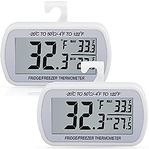 AEVETE 2 Pack Waterproof Digital Refrigerator Thermometer Large LCD, Freezer Room Thermometer with Magnetic Back, No Frills Easy to Read