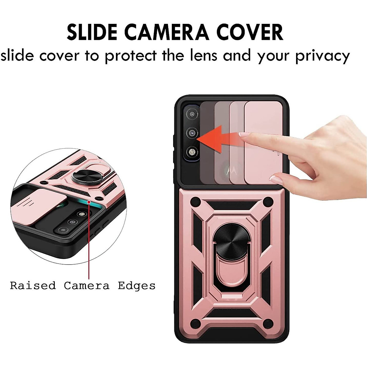 Suyomo for Oneplus Nord N20 5G Case with Tempered Glass Screen Protector [2Pcs],1+ N20 Heavy Duty Case with Camera Cover Ring Holder Stand Shockproof Dual-Layer Protection Phone Case (Rose Gold)