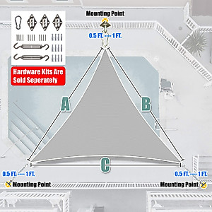 Amgo 12' x 12' x 12' Grey Triangle Sun Shade Sail Outdoor Canopy Awning UPF50+ AGTAPT12, 95% UV Blockage, Water & Air Permeable, Commercial Standard Heavy Duty (We Make Custom Size)