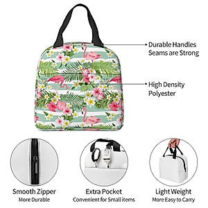 Flamingo Tropical Flowers Reusable Insulated Lunch Bag For Women Men Waterproof Tote Lunch Box Thermal Cooler Lunch Tote Bag For Work Office Travel Picnic