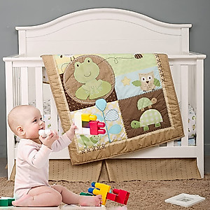 Brandream Crib Bedding Set for Baby Boy Girl Nursery Set 3-Piece with Polka Dot | Crib Comforter, Fitted Crib Sheet, Crib Skirt Included World of Caterpillar Frog Friends Theme