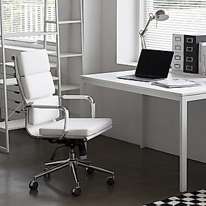 NEO CHAIR Office Desk Ergonomic Chair Leather Executive High-Back Modern Conference Comfy Adjustable Padded Swivel Rolling Home Vanity Chairs with Arms Wheels (White)