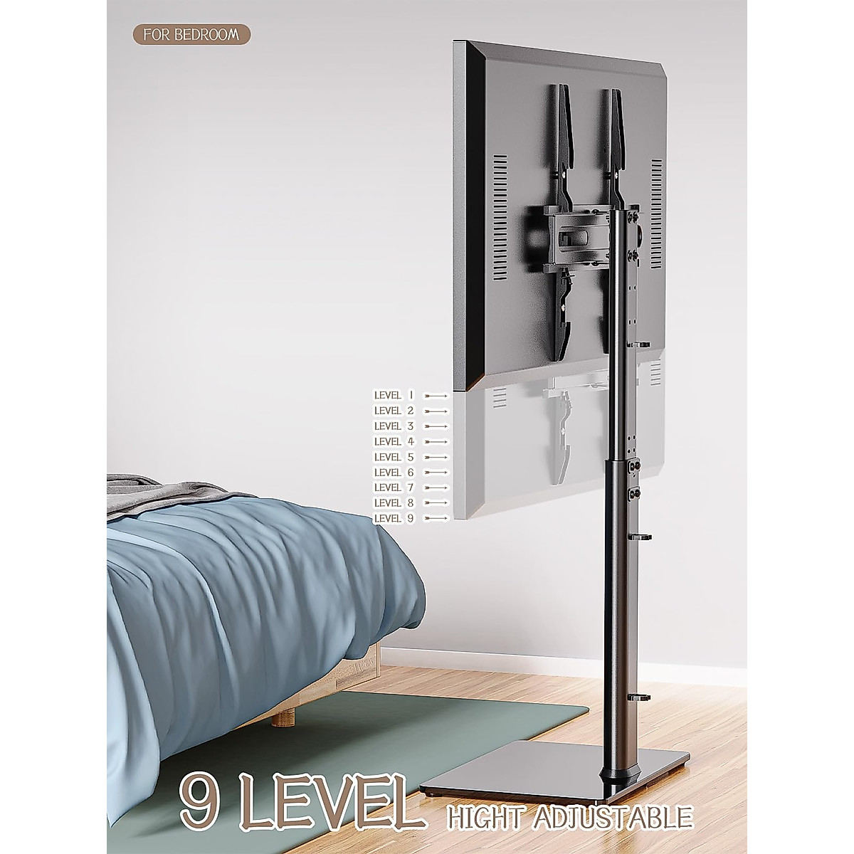 Universal Floor TV Stand with Mount 70 Degree Swivel 9 Level Height Adjustable and Space Saving Design for Most 27 to 65 inch LCD, LED OLED TVs, Perfect for Corner & Bedroom AX1006TB