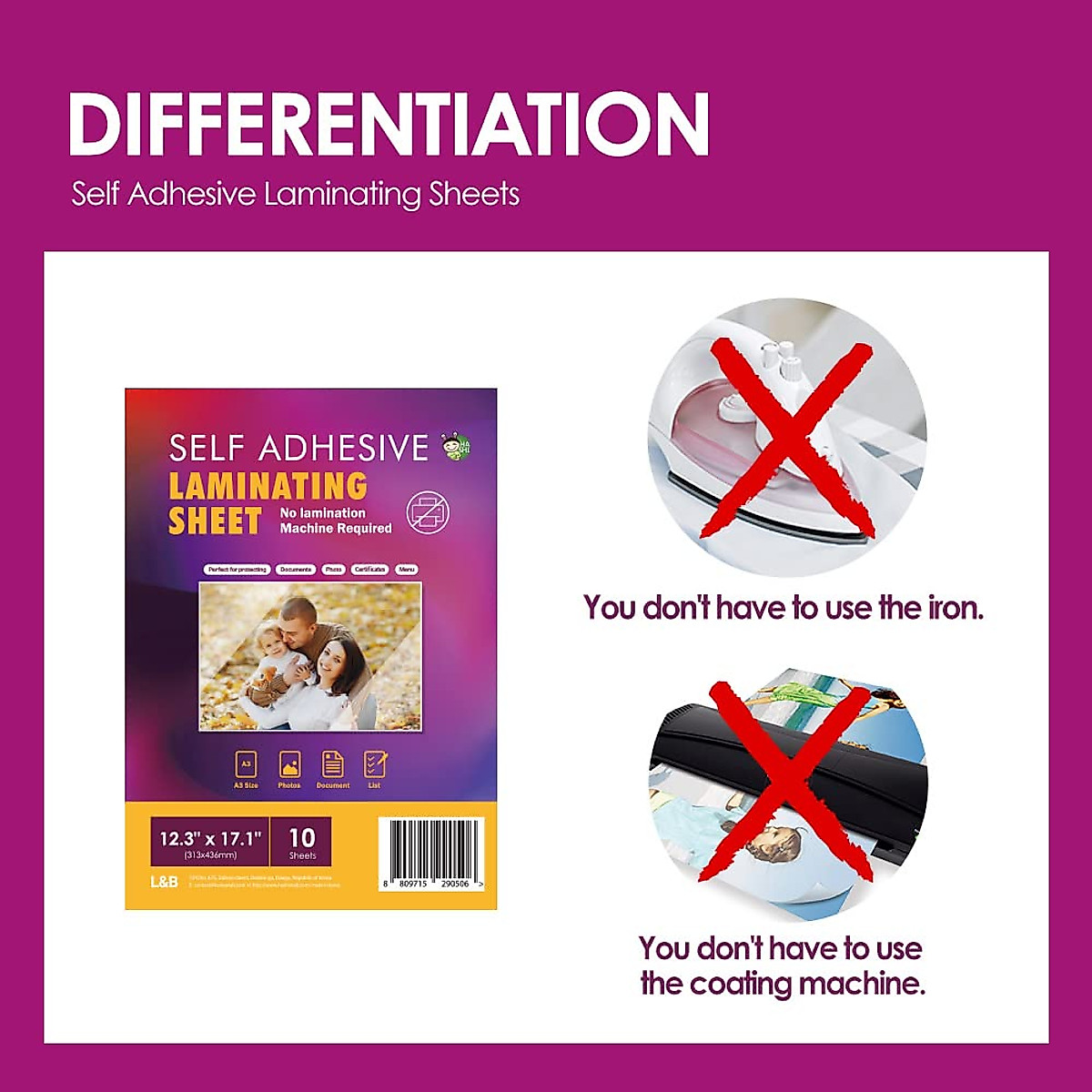 Self Adhesive Laminating Sheets 11 x 17 inch, 10 Pack, 4mil Thickness, No Heat, No Machine Laminating Sheets Self Sealing by HA SHI