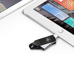 ADAM elements iKlips Duo+ 128GB MFi Certified Premium Flash Drive Compatible with iPad, iPhone (128GB, Obsidian Black)