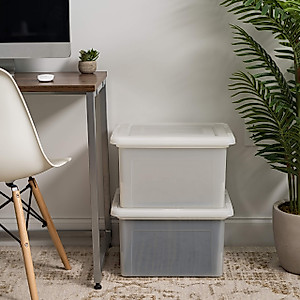 IRIS USA File Box File Organizer Plastic File Box for Letter/Legal File, BPA-Free Plastic Storage Bin Tote Organizer with Durable and Secure Latching Lid, Stackable and Nestable, Pearl 35 Qt. 4Pack