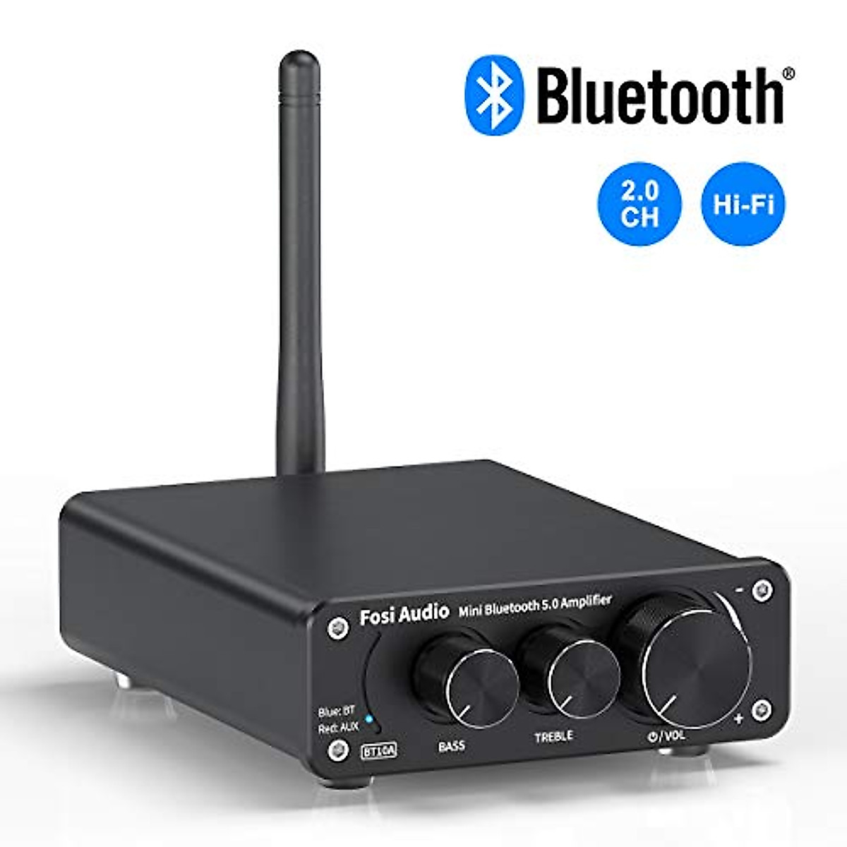 Fosi Audio BT10A Bluetooth 5.0 Stereo Audio Amplifier Receiver 2 Channel Class D Mini Hi-Fi Integrated Amp for Home Passive Speakers 50W x 2 TPA3116