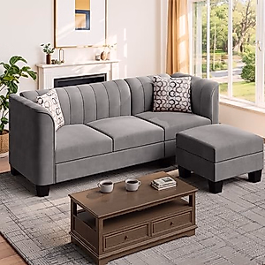 Shintenchi Upgraded Convertible Sectional Sofa Couch, 3 Seat L Shaped Sofa with High Armrest Linen Fabric Small Couch for Living Room, Apartment and Office (Grey)