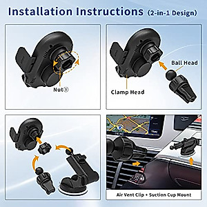 SUPERNIGHT Wireless Car Charger, 15W Qi Fast Charging Auto Clamping Phone Holder Mount on Air Vent & Dashboard for iPhone Samsung Galaxy etc, Wireless Auto-Sensing Charger Phone Holder
