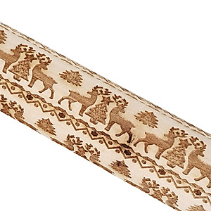3Pcs Rolling Pin, Embossing Wooden Rolling Pin 3D Engraved Rolling Pin Cute Patterns Dough Roller (English Christmas tree + snowflake + pair of deer)