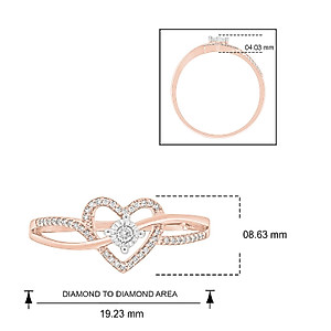 Cali Trove, Diamond Heart Promise Ring for Women, Heart Ring 1/10ct White Diamonds in Miracle Plate Setting with Criss-Cross Women's Engagement Ring in Yellow Gold-Plated, Rose Gold-Plated or 925