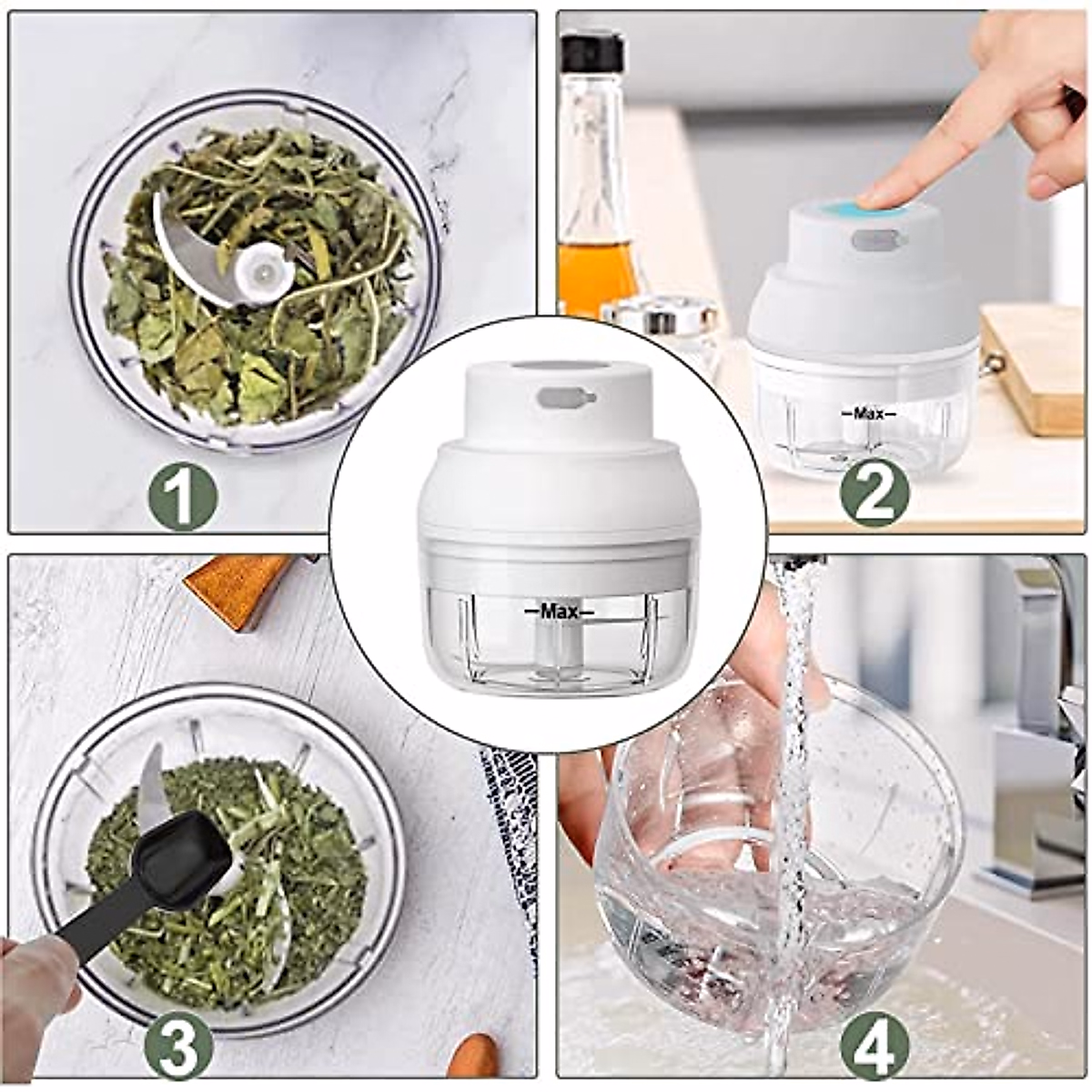 Andekas Electric Herb Grinder - 3.9"/3.4oz Large Capacity Grinder with USB Rechargeable and Brush, Perfect for Grinding Spices & Herbs (White)