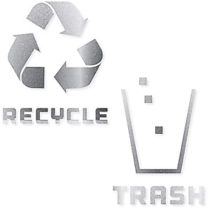 Recycle and Trash Stickers Modern Logo (1 ea) Symbol to Organize Trash cans or Garbage containers and Walls - Vinyl Decal Sticker (XSmall -Reversed - Silver Metallic)