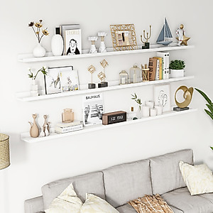 Axeman White Picture Ledge Shelf 72 Inches Long, Floating Shelves for Photo Frame Display, Wall Mounted Floating Shelves with Lip for Kids' Room, Living Room, Home Office - White