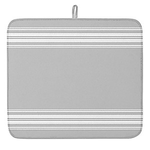 Grey White Stripes Dish Drying Mat for Kitchen Counter, Modern Abstract Country Geometric Line Art Absorbent Reversible Dish Drainer Rack Mats for Coffee Bar Mats 16''x18'' 1 PCS