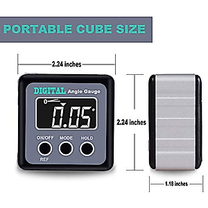 Digital Angle Gauge, eOUTIL Angle Finder Mini Digital Level Protractor Inclinometer with V-Groove Magnetic Base - Cube Level Box for Woodworking, Table Saw, Construction, Machinery, Masonry (Grey)