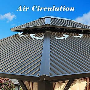 Aoodor 10' x 12' Gazebo Hardtop Roof, Aluminum Frame with Mosquito Netting and Curtain for Garden Patio, Black