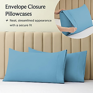 LuxClub 6 PC Full Size Sheet Set Sheets Deep Pockets 18" Eco Friendly Wrinkle Free Cooling Sheets Machine Washable Hotel Bedding Silky Soft - Denim Full