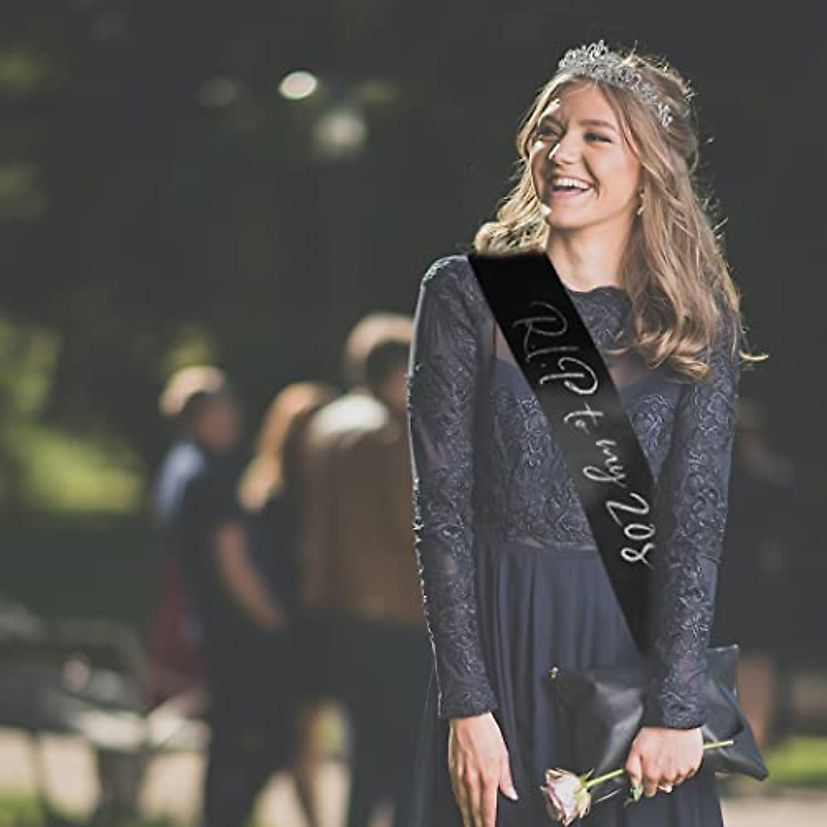 AOPRIE Birthday Sash for Women Birthday Crowns Rest in Peace 20s Birthday Tiara for Women Silver 30th Birthday Girl Headband Princess Crown Rhinestone Happy Birthday Accessories