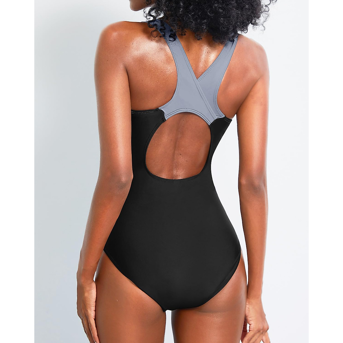 Tempt Me Women One Piece Swimsuits Athletic Racerback Swimwear Training Exercise Slimming Bathing Suit Black Gray XL