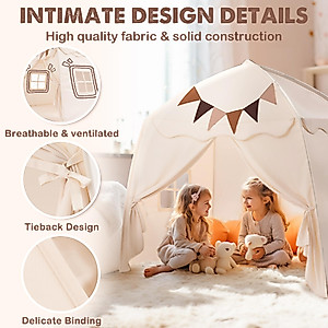 Large Kids Play Tent with Flags & Star Lights, Portable & Foldable Teepee, Bed Tent Bed Canopy for Boys & Girls, Indoor Outdoor Dome Tent Playhouse, Kids Birthday Gift, 51x39x51 in