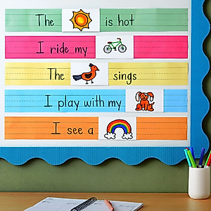 100 Pack Sentence Strips for Teachers, 3 x 24 Lined Paper Borders for Classroom, Bulletin Board, 5 Colors