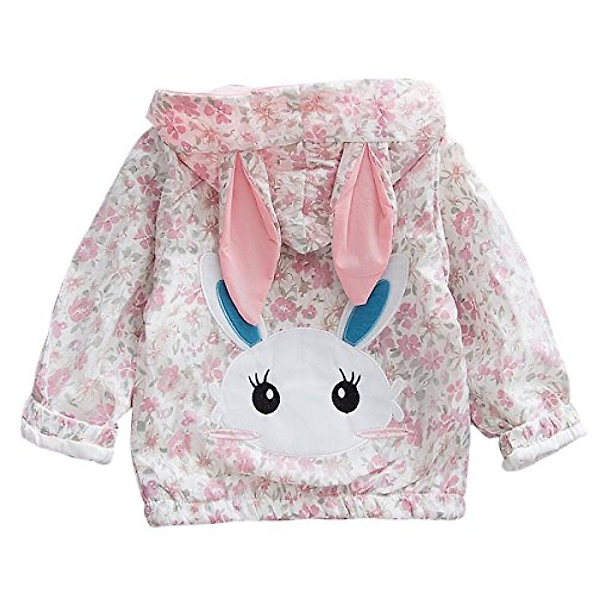 famuka Baby Girls Hooded Jacket Floral Pattern Coat Rabbit Style Windbreaker for Spring/Autumn (Pink, 3-6 Months)