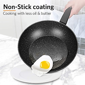 KOCH SYSTEME CS 12'' Black Wok with Lid, Ultra Non Stick Frying Pan with Glass Cover, Marble Coating Deep Frying Pan with APEO & PFOA-Free, Aluminum Stir Fry Pan, Induction Compatible