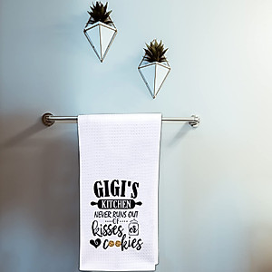 POFULL Mother's Day Gigi Tea Towel Kitchen Decor Grandma Dish Towel Gigi's Kitchen Never Runs Out of Kisses and Cookies (Gigi Towel)