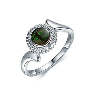 BETHZA Ammonite jewelry Ammolite Ring 925 Sterling Silver Ruond Natural Gemstone Rings for Women, Jewellery