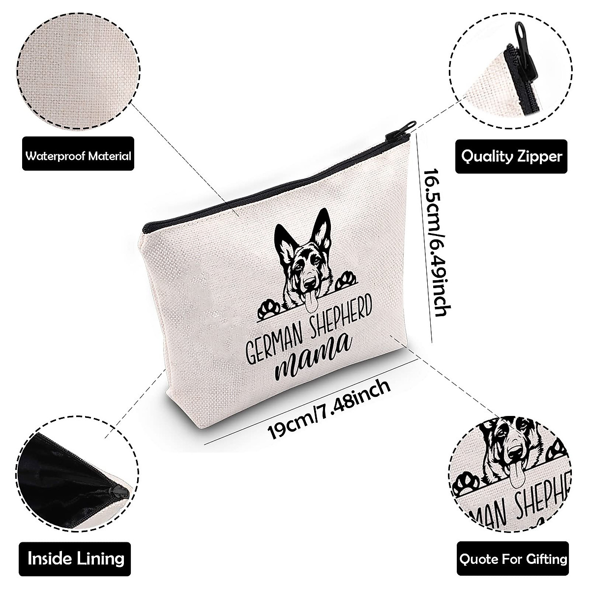 ZJXHPO German Shepherd Dog Owner Gift Funny Shepherd Mama Cosmetic Bag Zipper Accessory Pouch (Shepherd Mama)